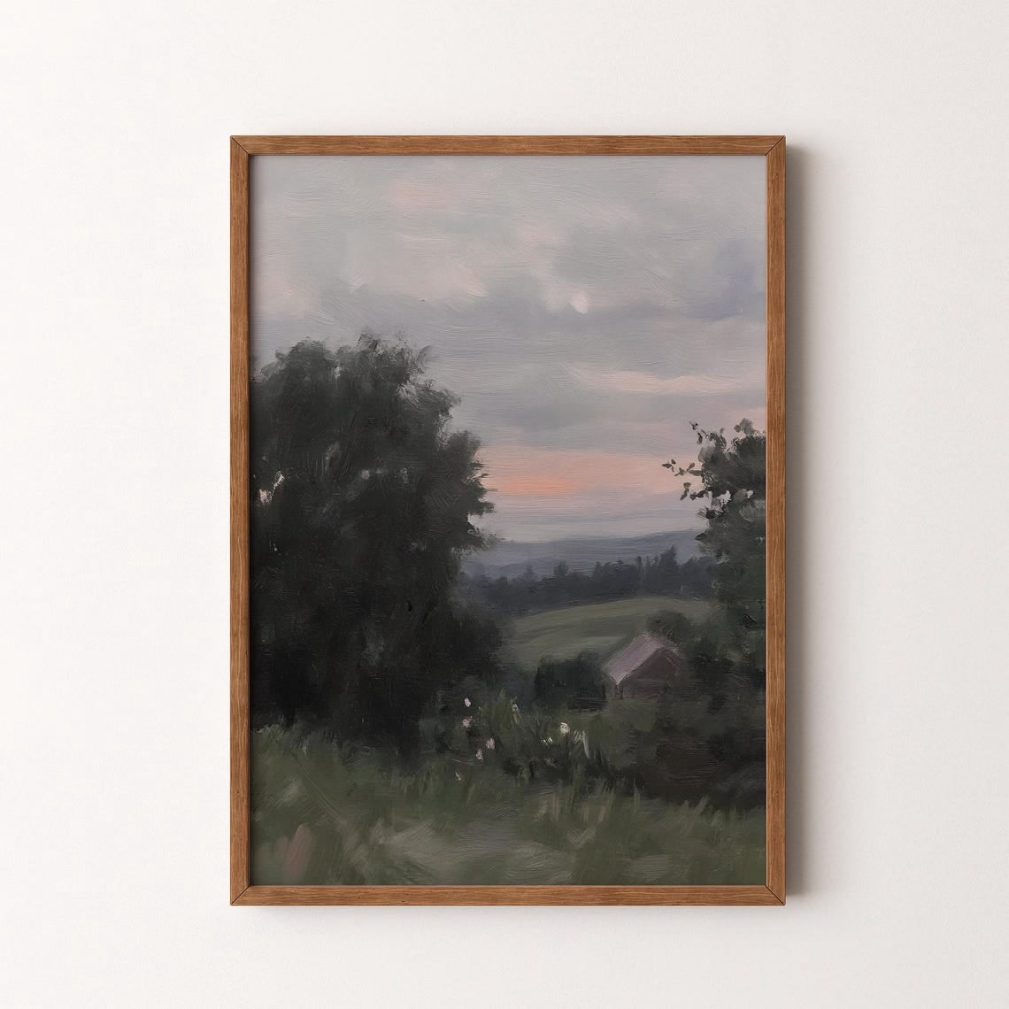 Vintage Countryside Landscape Moody Rustic Cabin Scene, Unframed Canvas ...