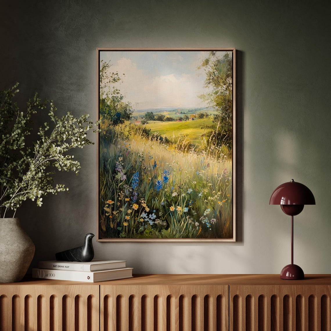 Vintage Countryside, Wildflower Meadow, Impressionist Landscape ...