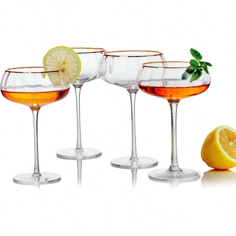 Vintage Coupe Glasses Set Of 4 Hand Blown Gold Rim Martini Glasses For ...