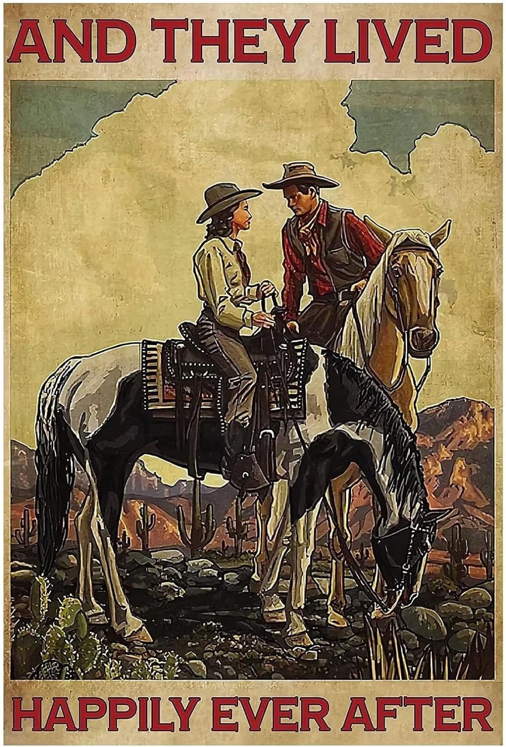 Vintage Couple Cowboys And Here They Were Happy Ever After Cowboy Metal ...