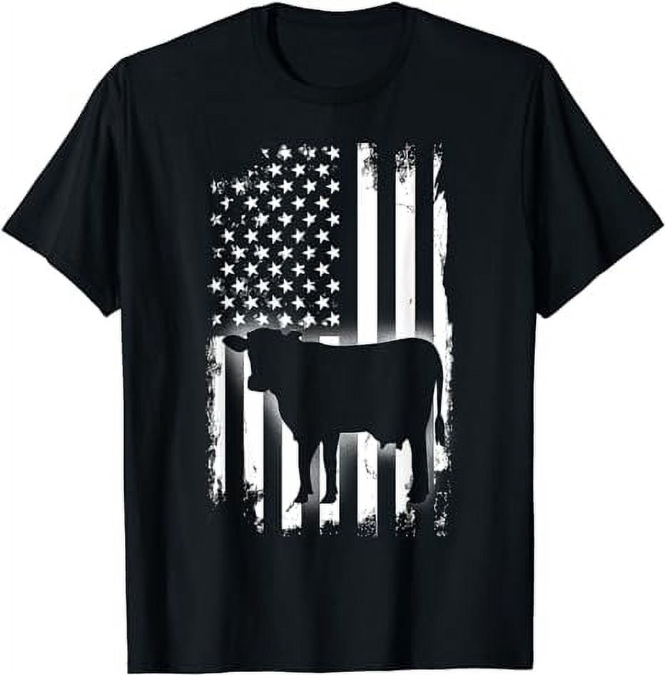 Vintage Cow American Flag Farm Animal Patriotic Farmer T-Shirt ...