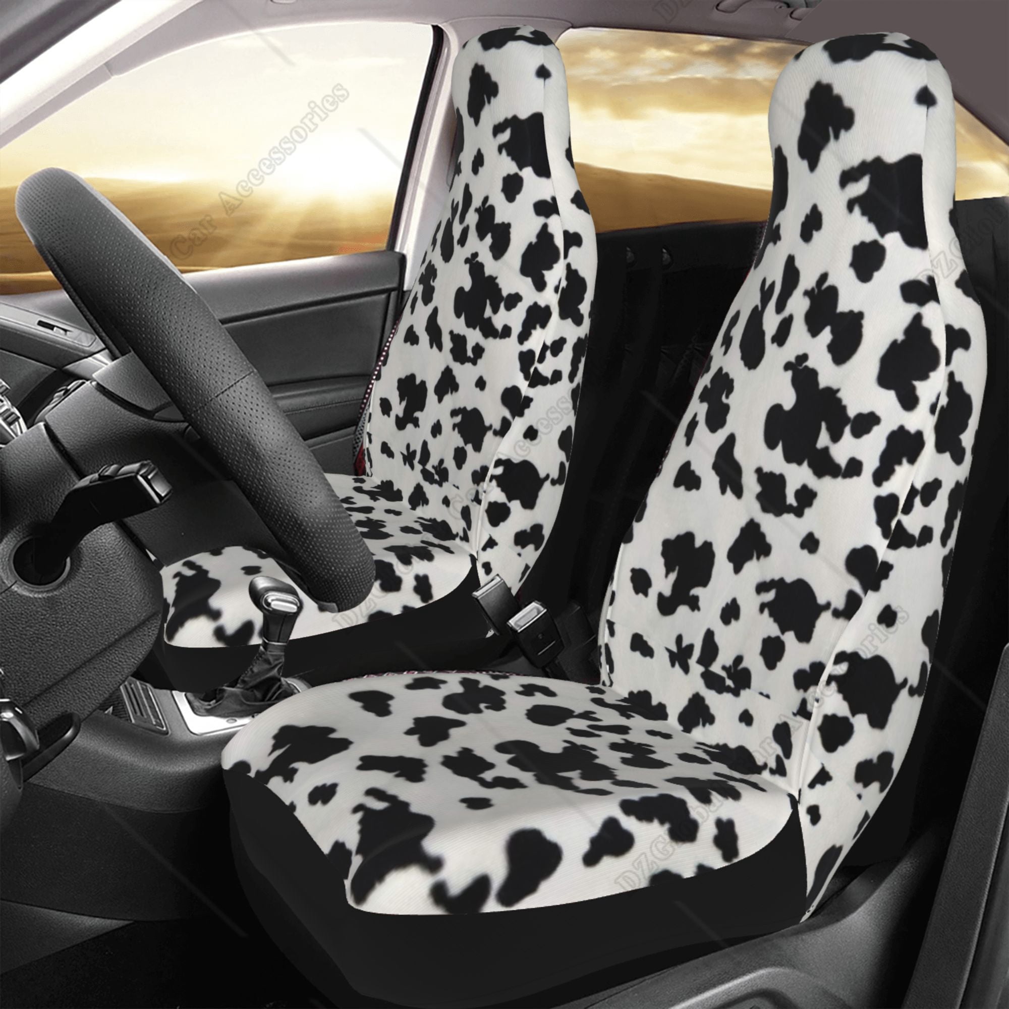 Vintage Cow Print Car Seat Cover 2 Pieces Black White Cow Car ...