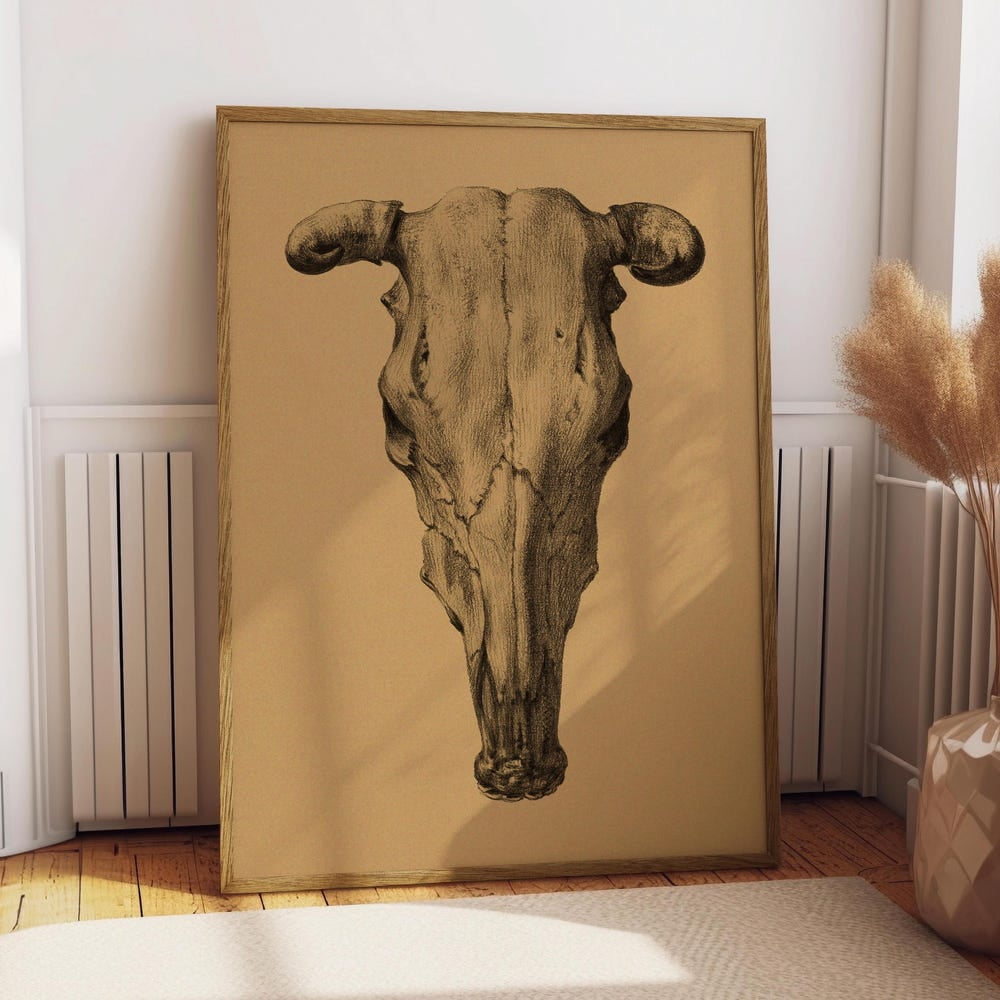 Vintage Cow Skull Pencil Drawing Poster Western Cowboy Wall Art Retro ...