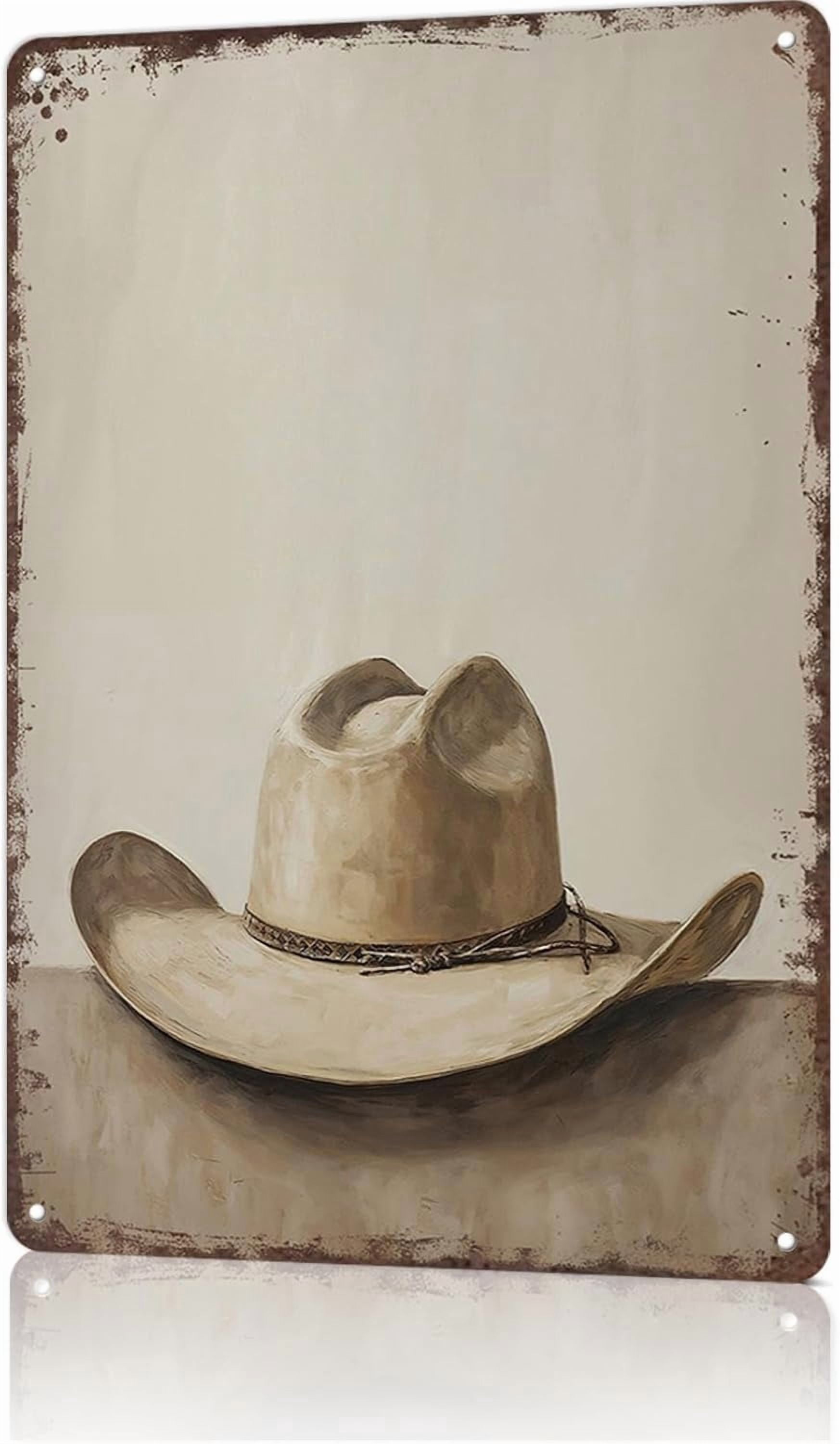 Vintage Cowboy Hat Metal Sign Retro Minimalist Warm Western Cowboy Room ...