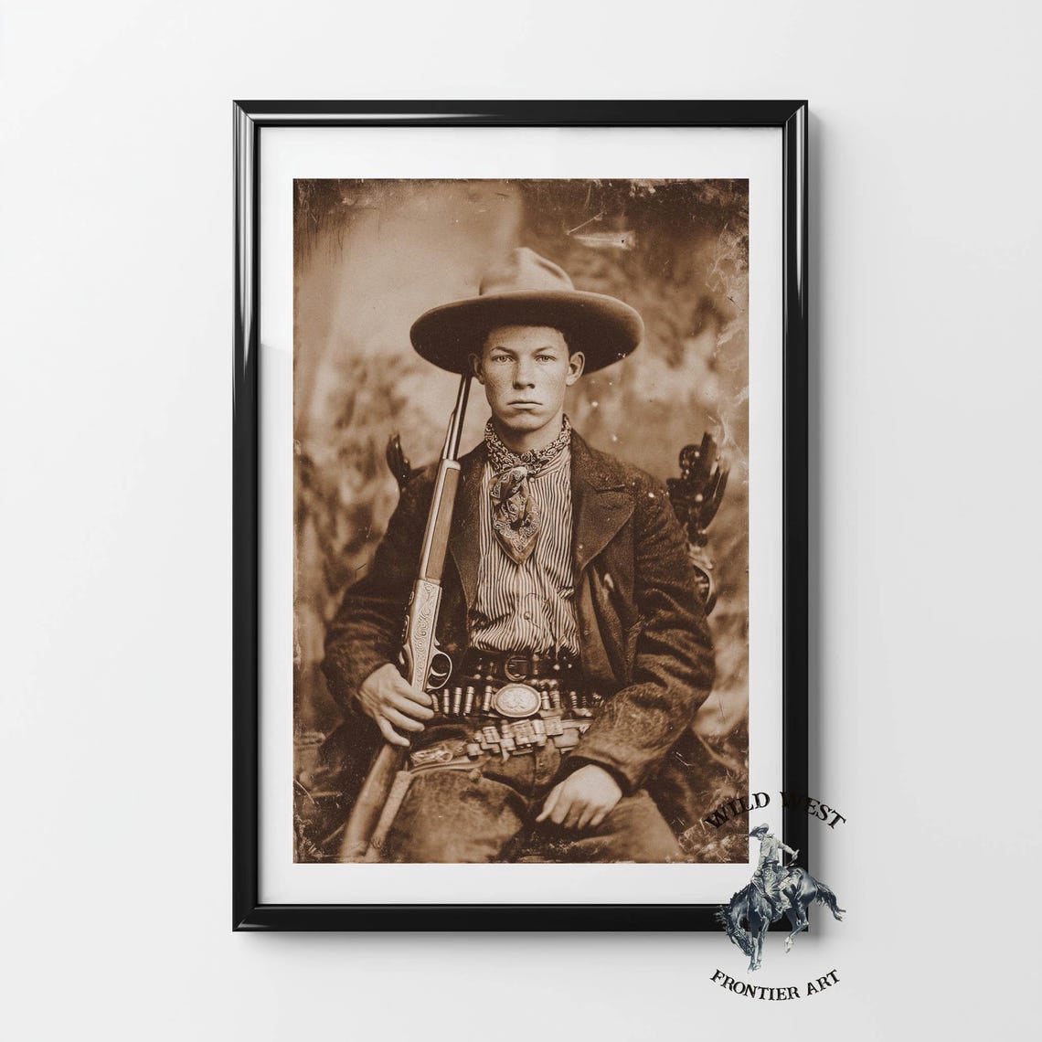 Vintage Cowboy Outlaw Poster, Sepia Tone Western Americana Wall Art ...