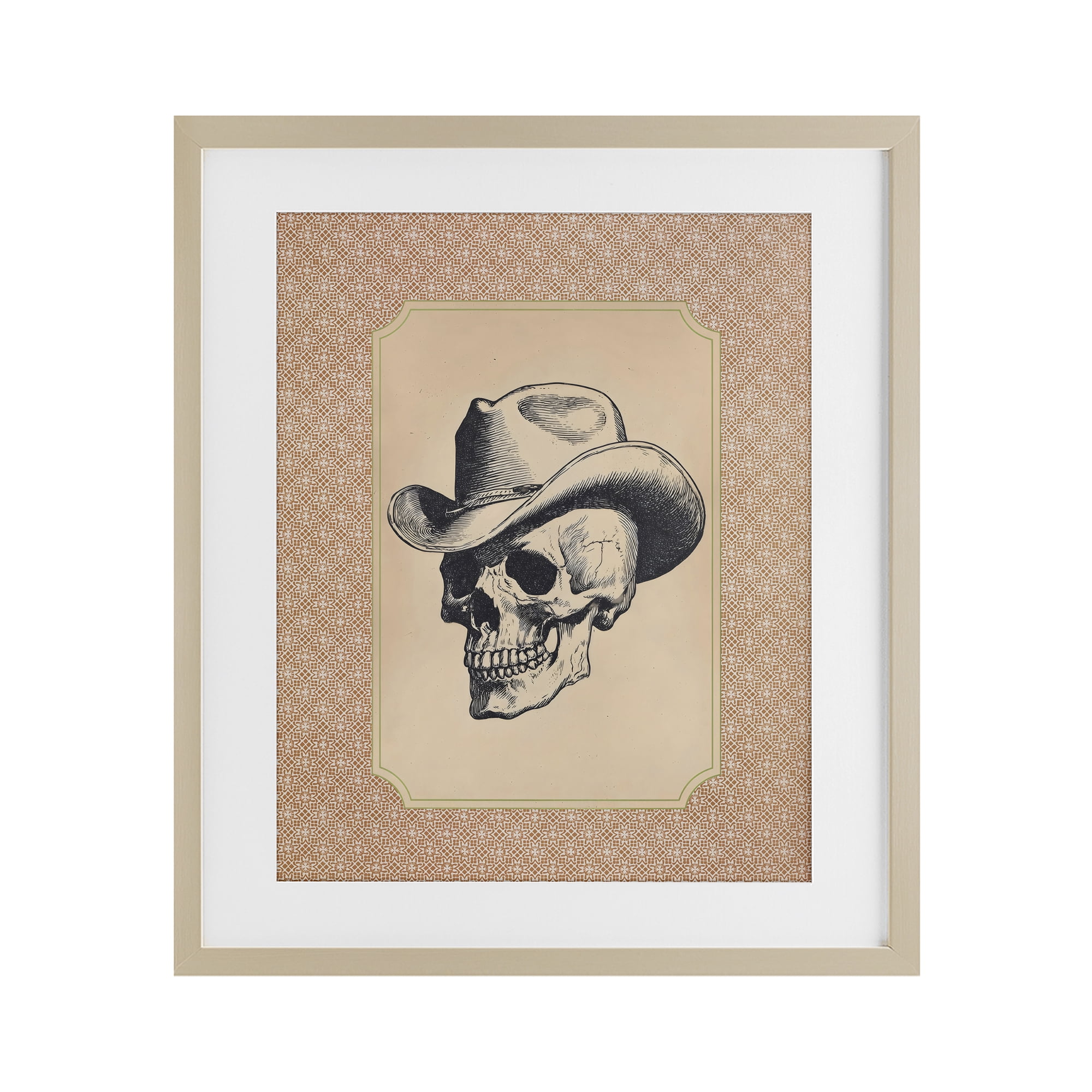 Vintage Cowboy Skull Birch Framed Print Under Glass, design by ...