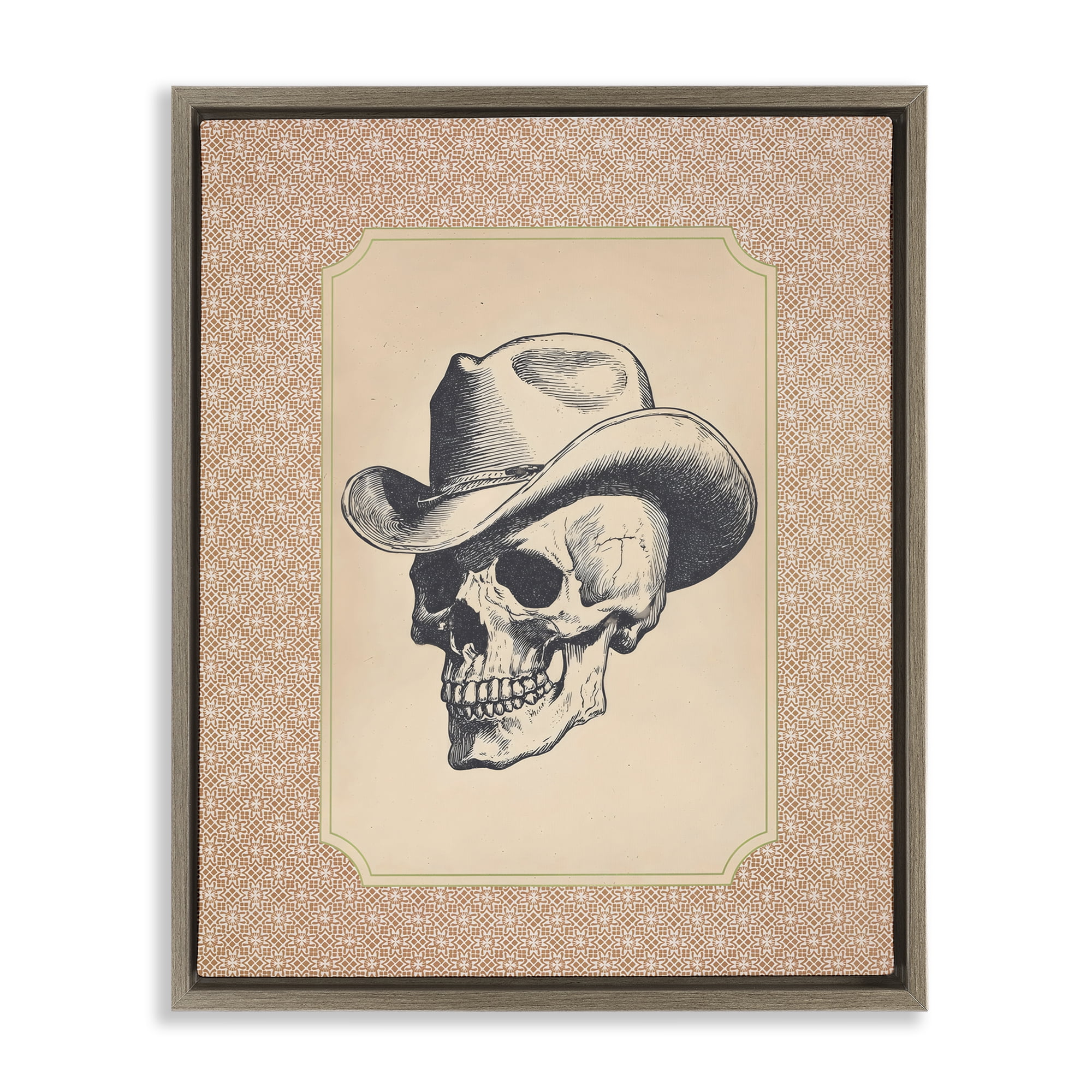 Vintage Cowboy Skull Brown Framed Floater Canvas Wall Art, design by ...