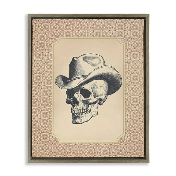 Vintage Cowboy Skull Brown Framed Floater Canvas Wall Art, design by ...