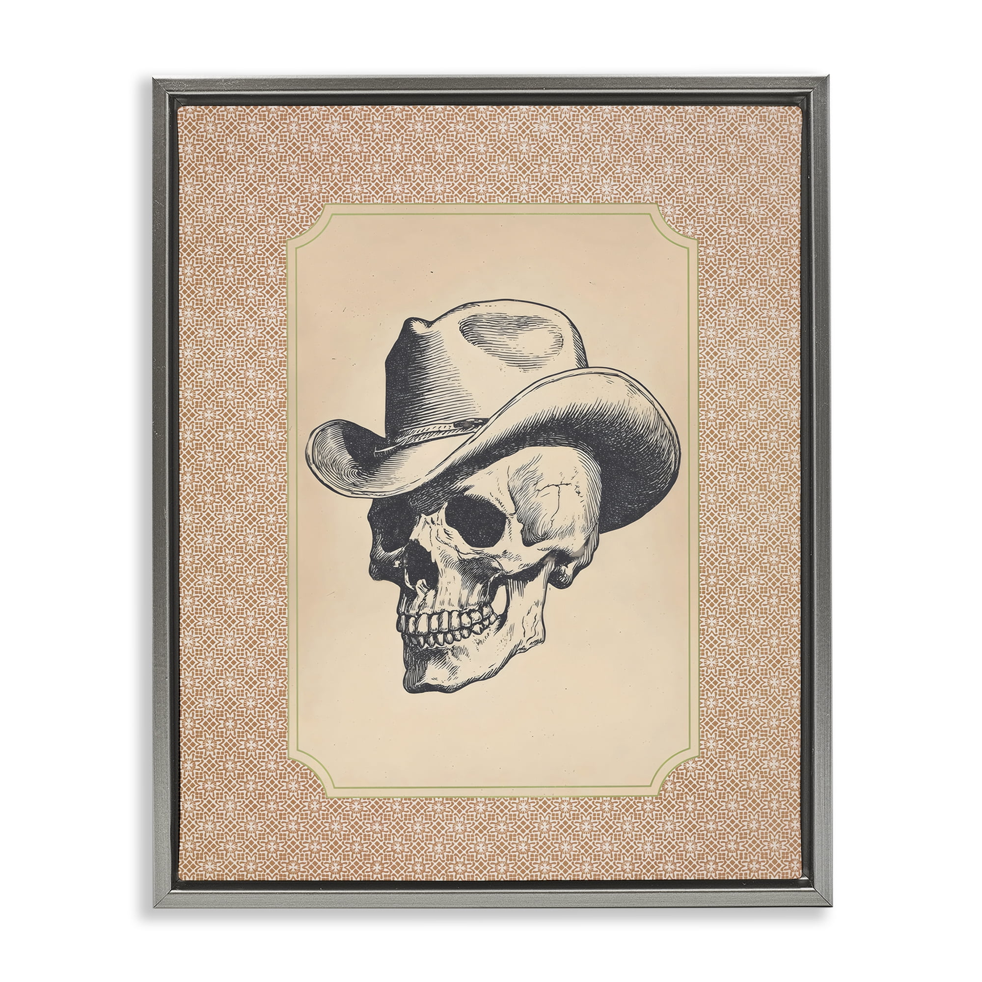 Vintage Cowboy Skull Gray Framed Floater Canvas Wall Art, design by ...