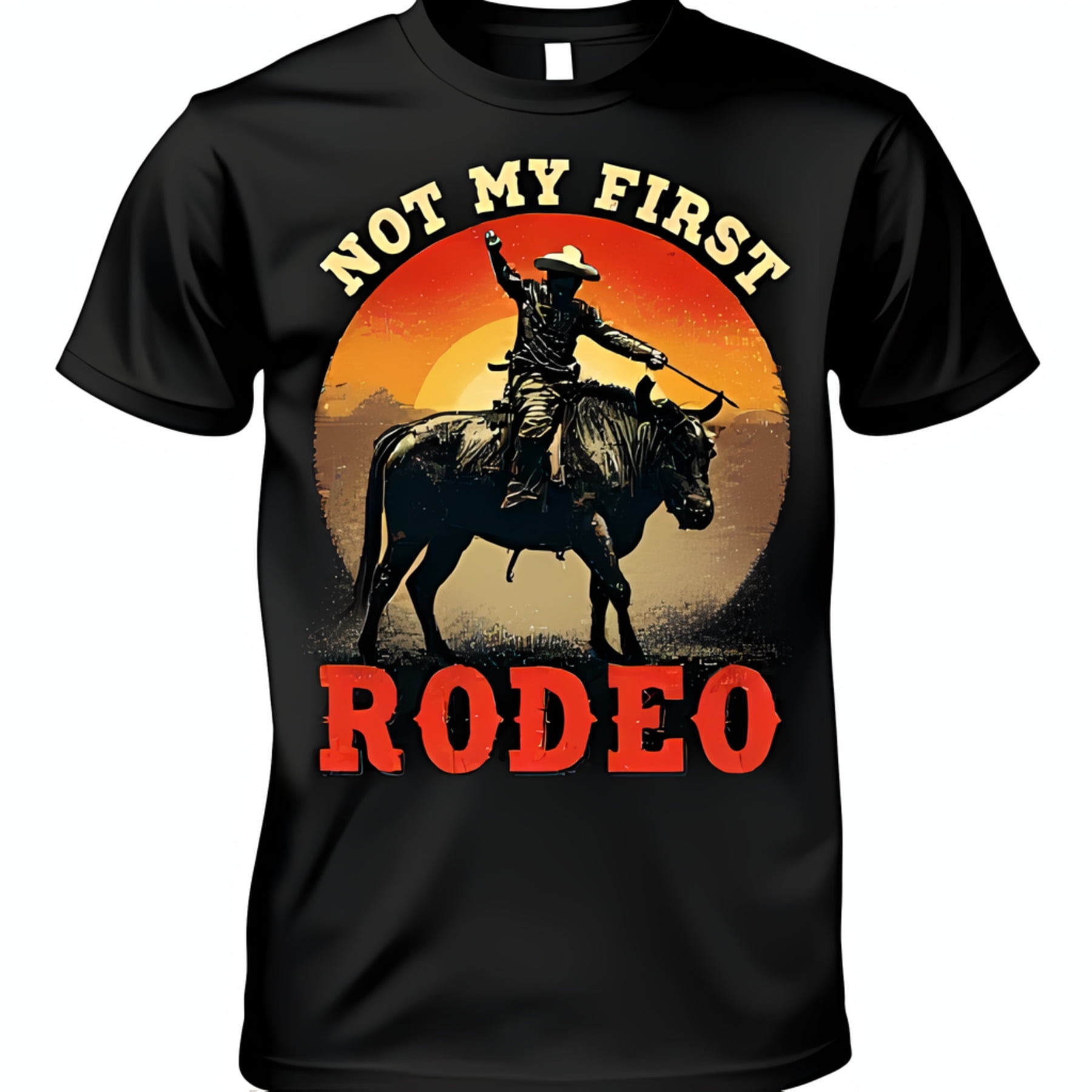 Vintage Cowboy on Bucking T-Shirt 'Not My First Rodeo' Design - Walmart.com