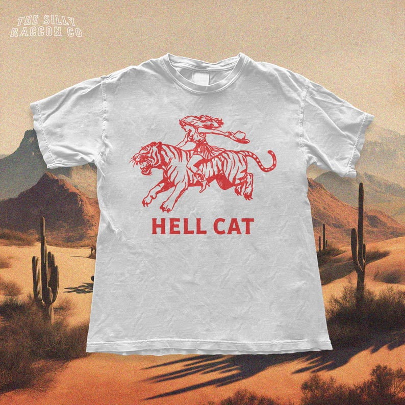 Vintage Cowgirl Hell Cat T-Shirt, Retro Cowgirl Western Shirt, Aesthetic Tee, Tiger Shirt, Funny ...