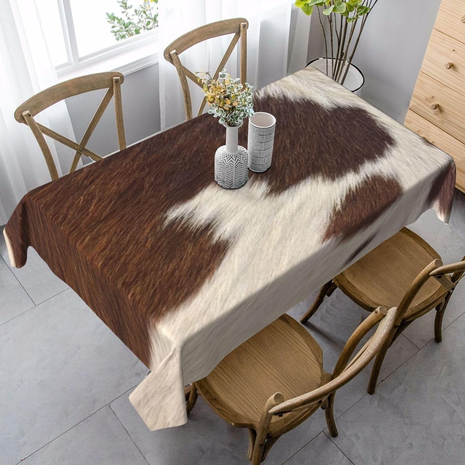 Vintage Cowhide Rectangular Tablecloth,Farm Animal Black and White Cow ...