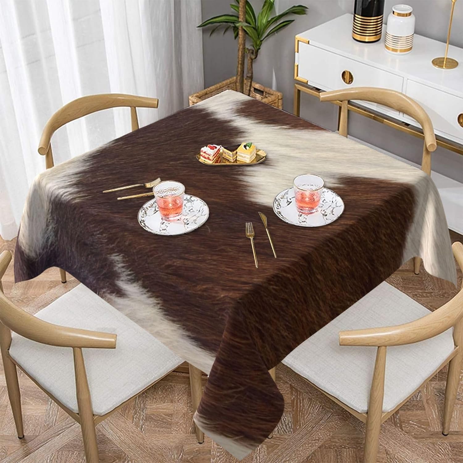 Vintage Cowhide Square Tablecloth,Farm Animal Black and White Cow Fur ...