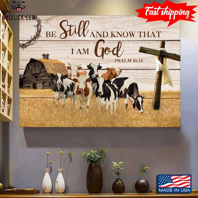 Vintage Cows &Amp Jesus Cross Draped With White Cloth On Farm Be Still ...