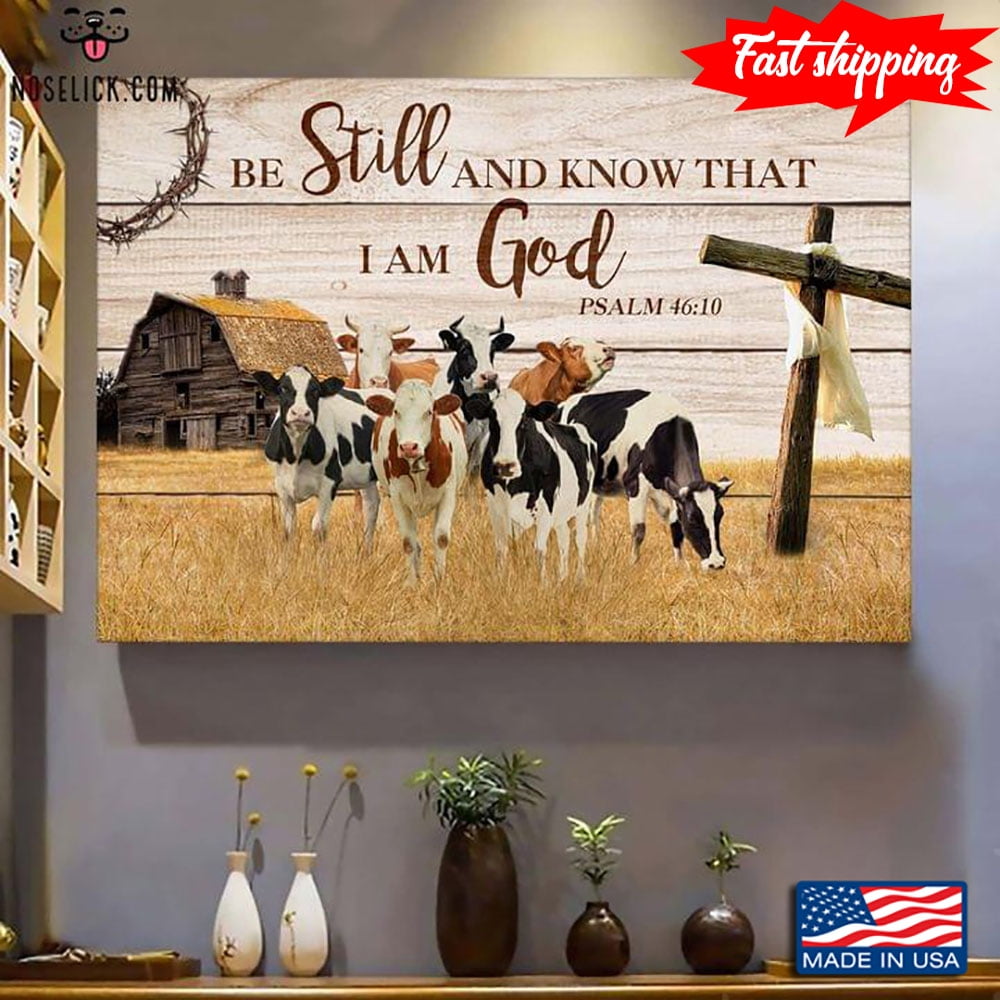 Vintage Cows & Jesus Cross Draped With White Cloth On Farm Be Still And ...