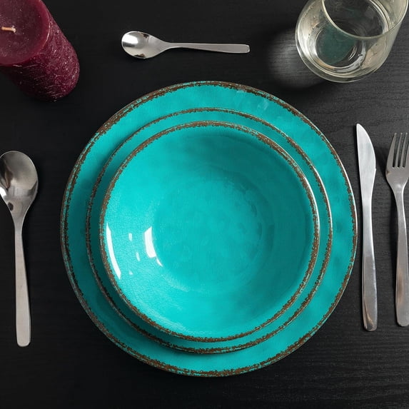 Vintage Crackle Melamine Dinnerware Sets, 12 Piece Plates and Bowls ...