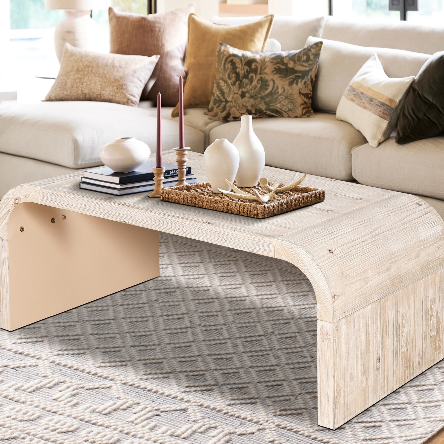 Vintage Crafted Coffee Table, Curved Art Charisma, Easy To Assemble, 48 ...