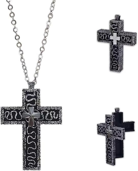 Vintage Cross Pendant Necklace, Cross Necklace with Secret Compartment ...
