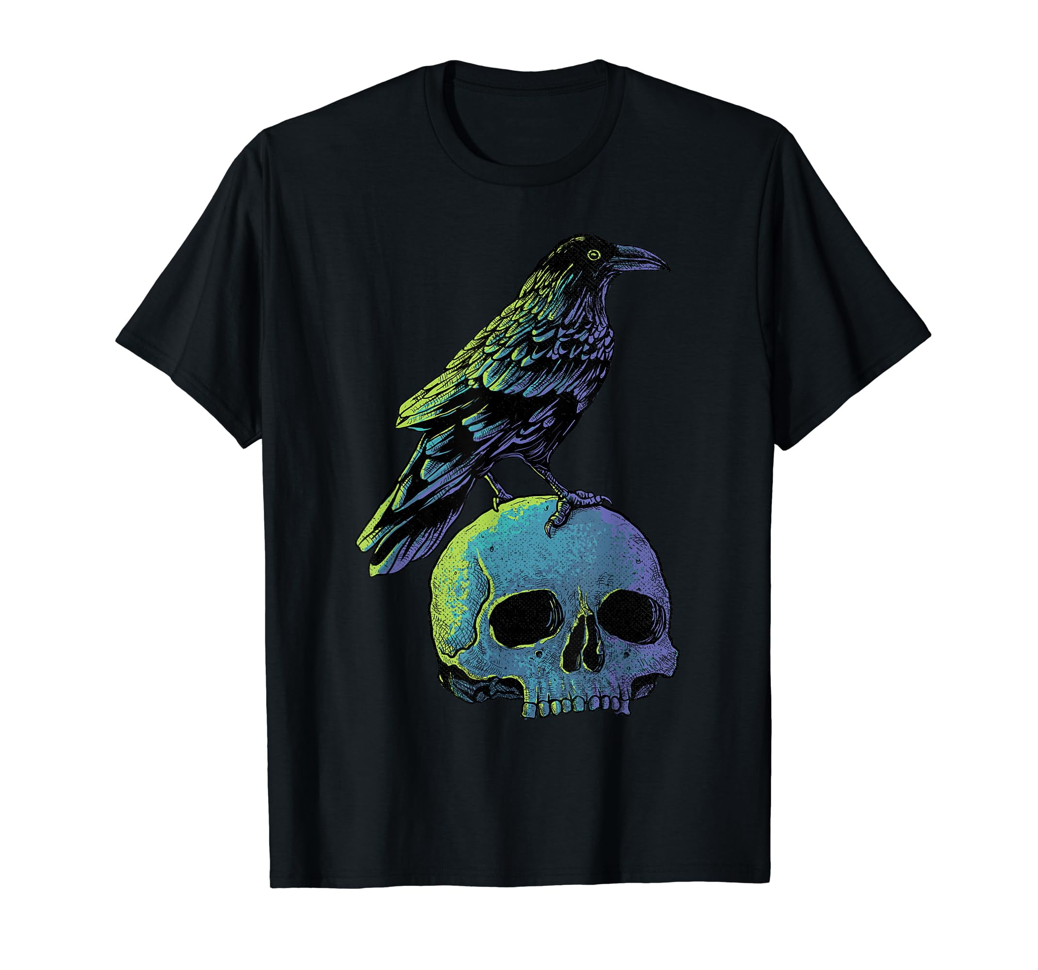 Vintage Crow Skull Spooky Raven Gothic Halloween Apparel Black T-Shirt ...