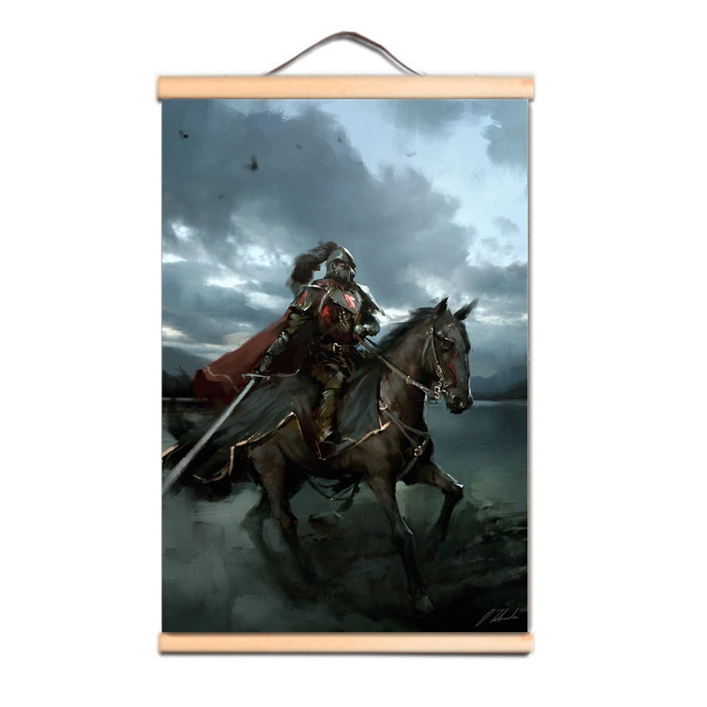 Vintage Crusader Warrior Wall Art Poster - Solid Wood Hanging Banner ...