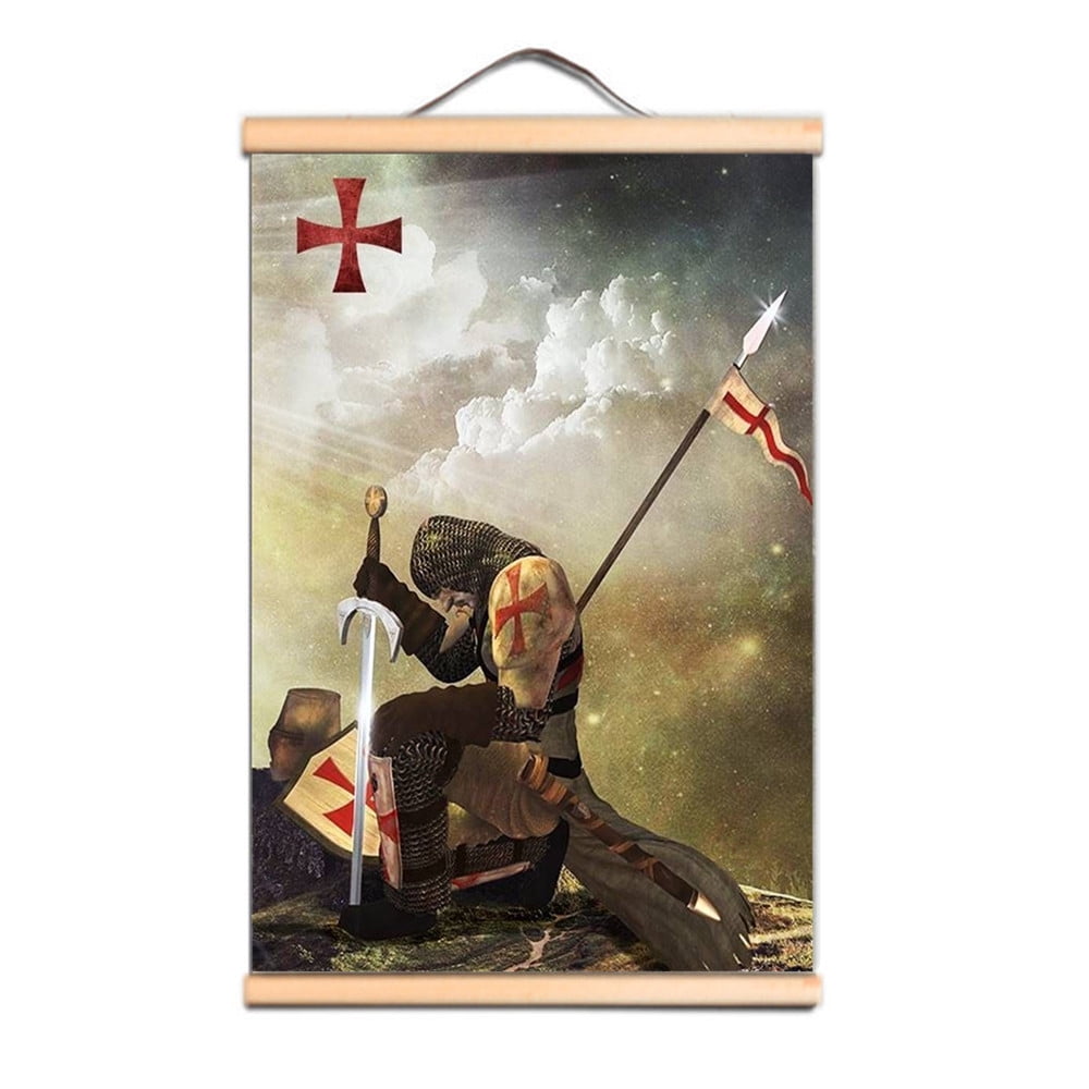 Vintage Crusader Warrior Wall Art Posters and Prints - Solid Wood Hanging Banner Knights Templar ...