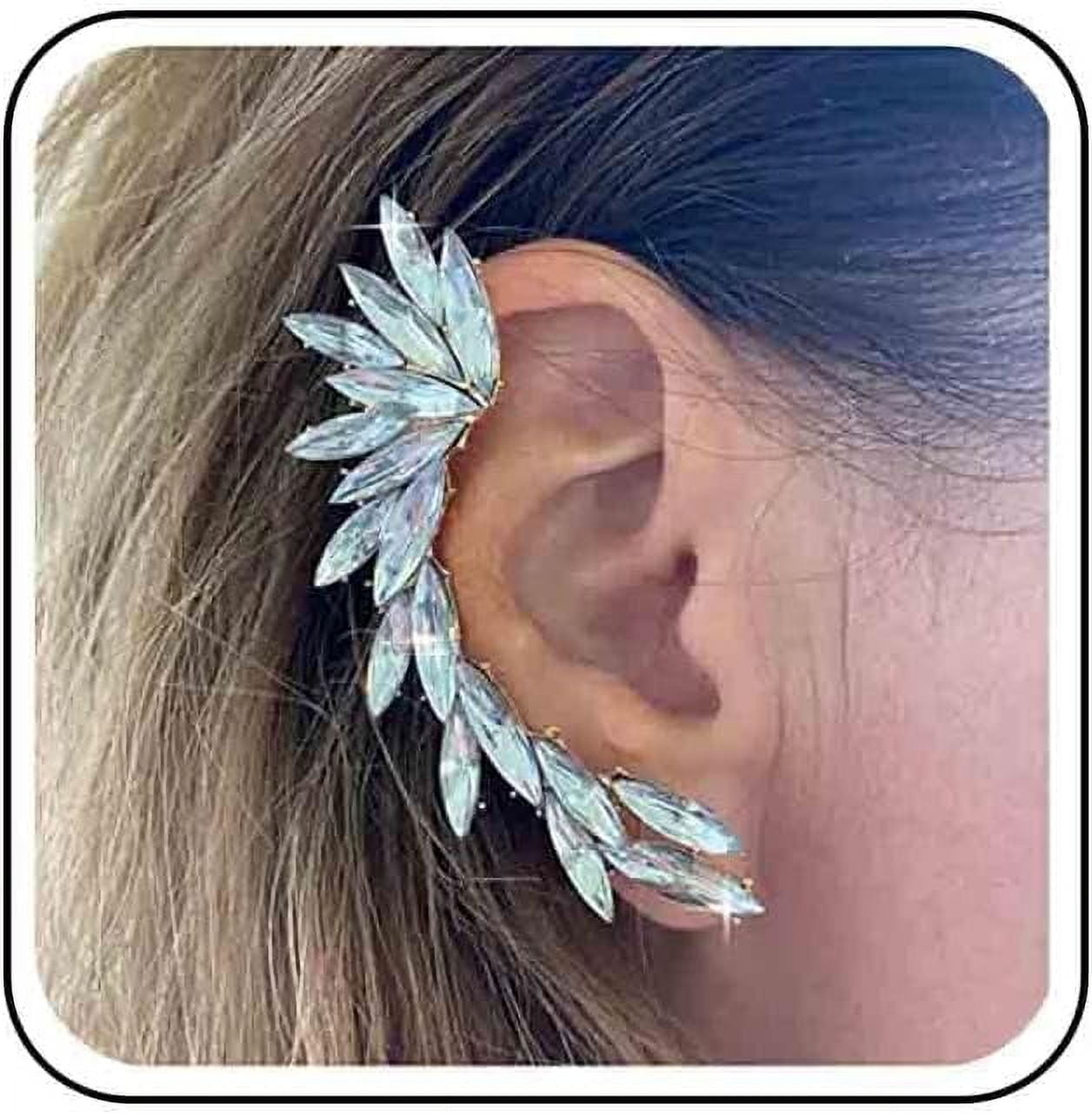 Vintage Crystal Leaf Ear Cuff Earrings - Rhinestone Climber, Boho Cz ...