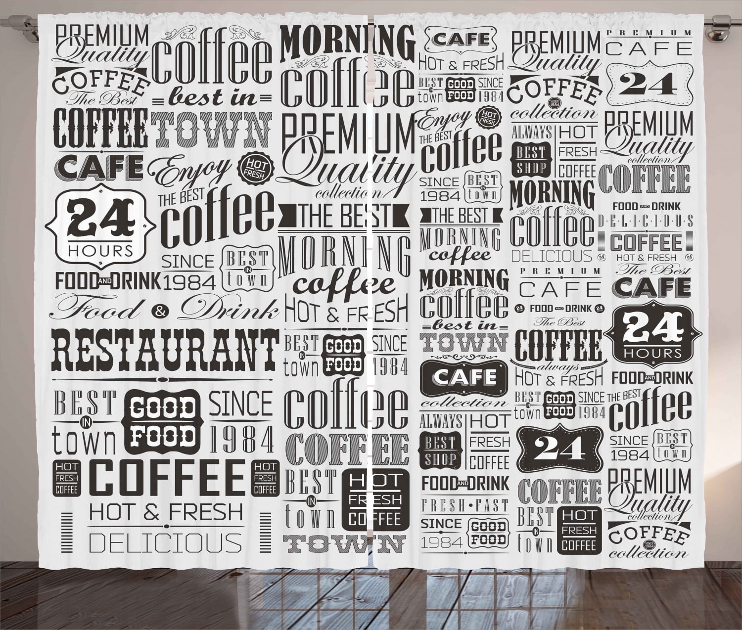 Ambesonne Vintage Curtains 2 Panel Set, Retro Coffee Texts, 108" x 96 ...