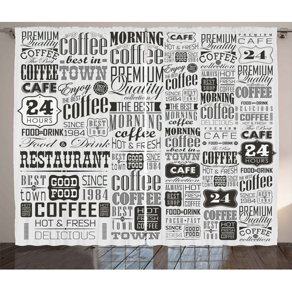 Ambesonne Vintage Curtains 2 Panel Set, Retro Coffee Texts, 108" x 96 ...