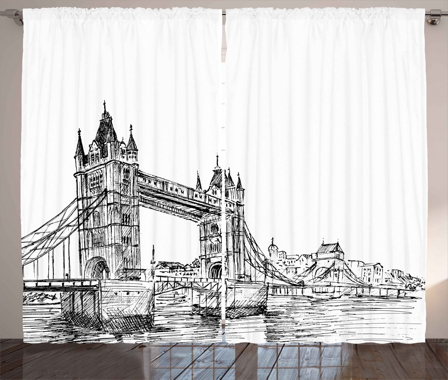 Architectural Drawing Window With Curtains