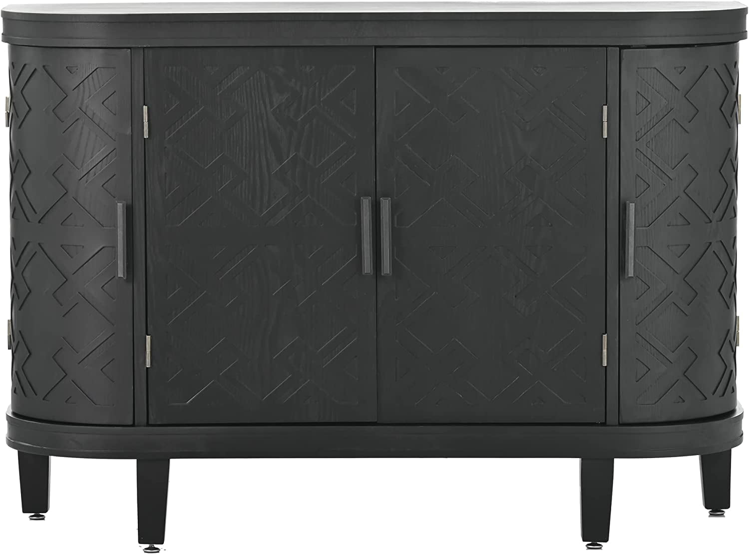 Vintage Curved Sideboard Buffet 47.2-Inch Accent Storage Cabinet Wooden ...