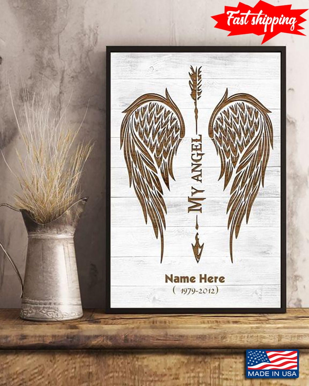 Vintage Customized Angel Name & Year Angel Wings And Arrow 16 x 24 Inch ...