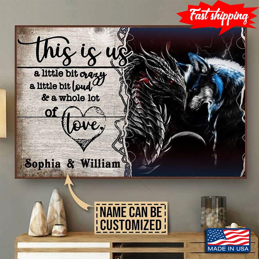 Vintage Customized Name Dragon & Wolf Making A Heart Shape This Is Us A ...