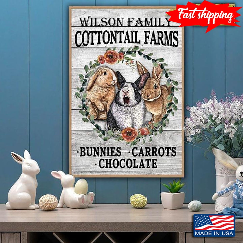 Vintage Customized Name Floral Bunnies Cottontail Farms Bunnies Carrots ...