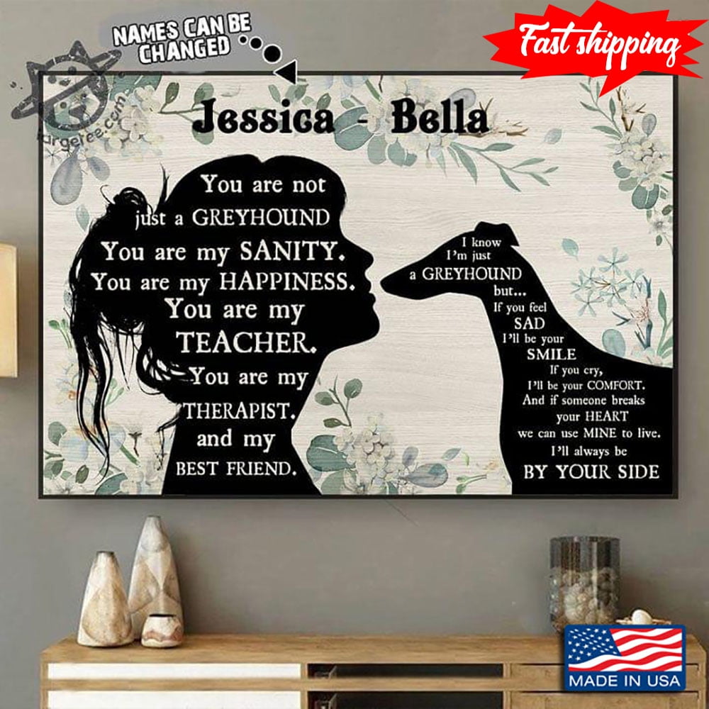 Vintage Customized Name Floral Theme Girl & Greyhound Dog Silhouette ...