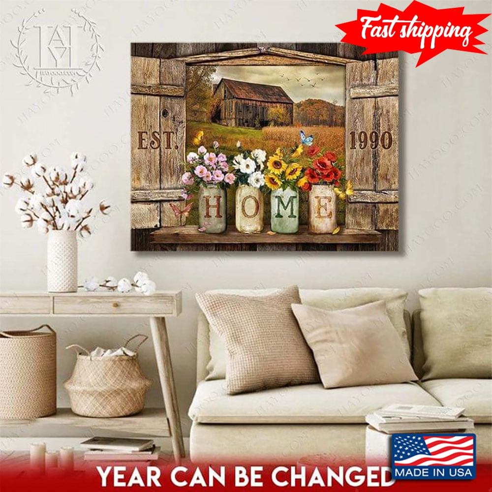 Vintage Customized Year Farm Barn Window Frame With Butterflies Flying ...