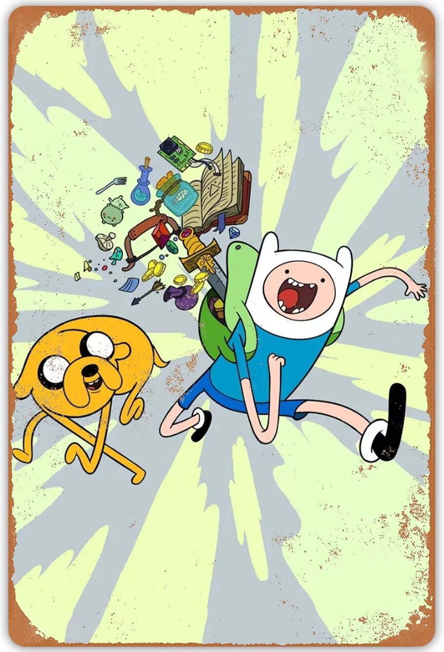 Vintage Cute Cartoon Metal Plaque Poster Adventure Time Retro Metal Tin ...