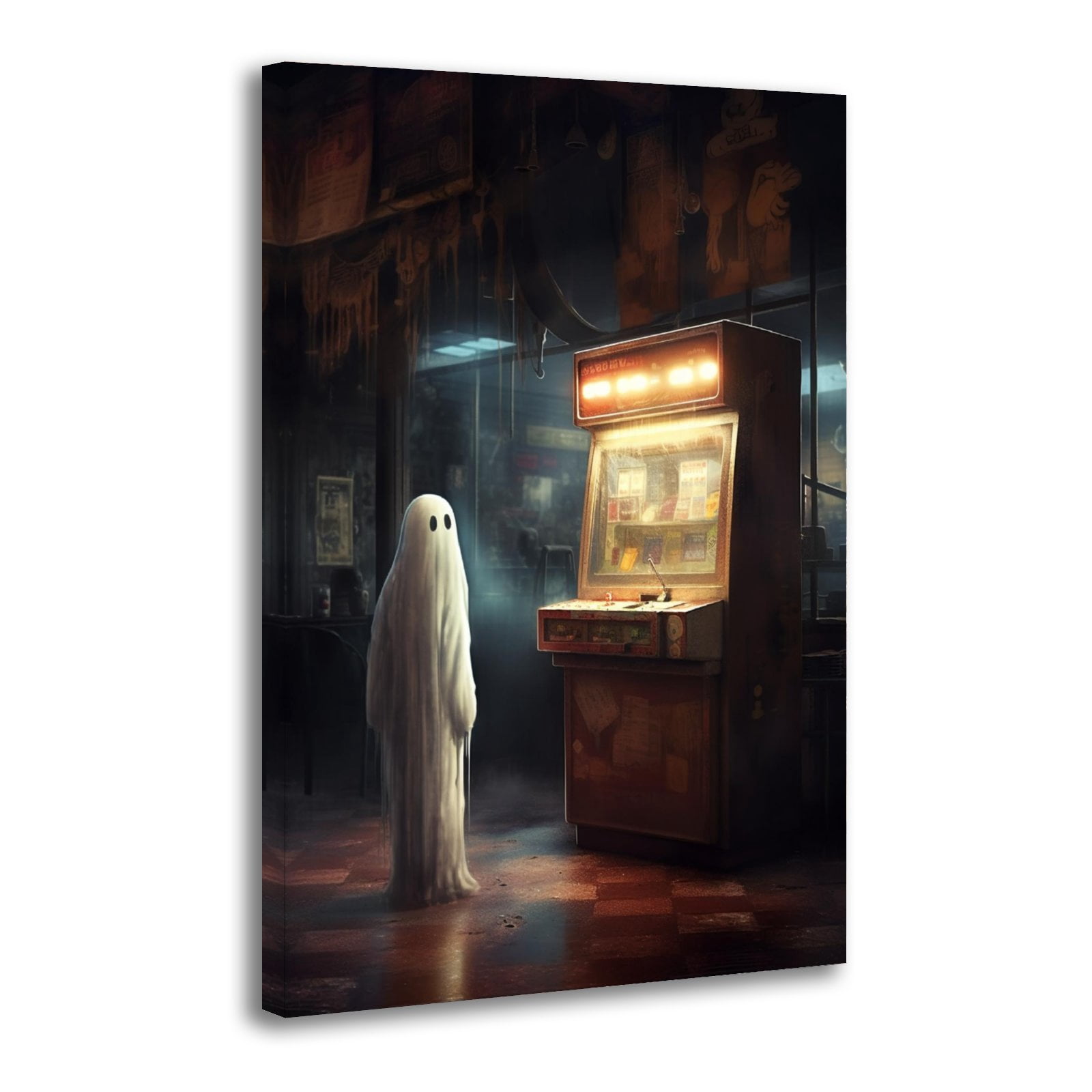 Vintage Cute Ghost Arcade Machine Canvas Wall Art Prints Poster Gifts ...