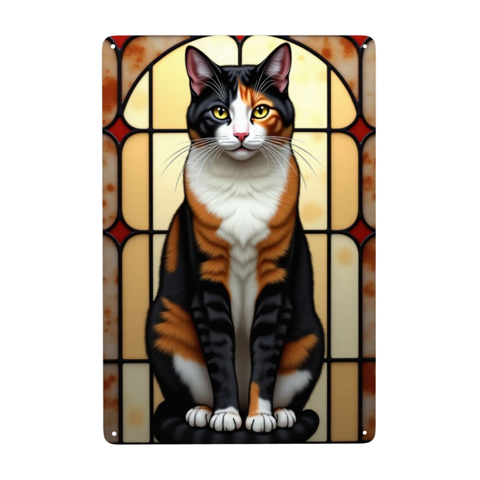 Vintage Cute Metal Sign Retro Tin Plate Wall Decor Calico Cat Stained ...