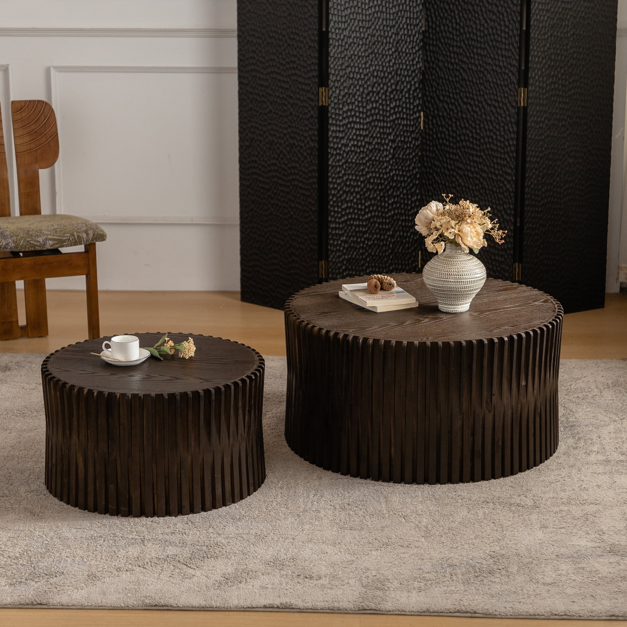 Vintage Cylindrical Nesting Coffee Table Set, Drum Coffee Table with ...