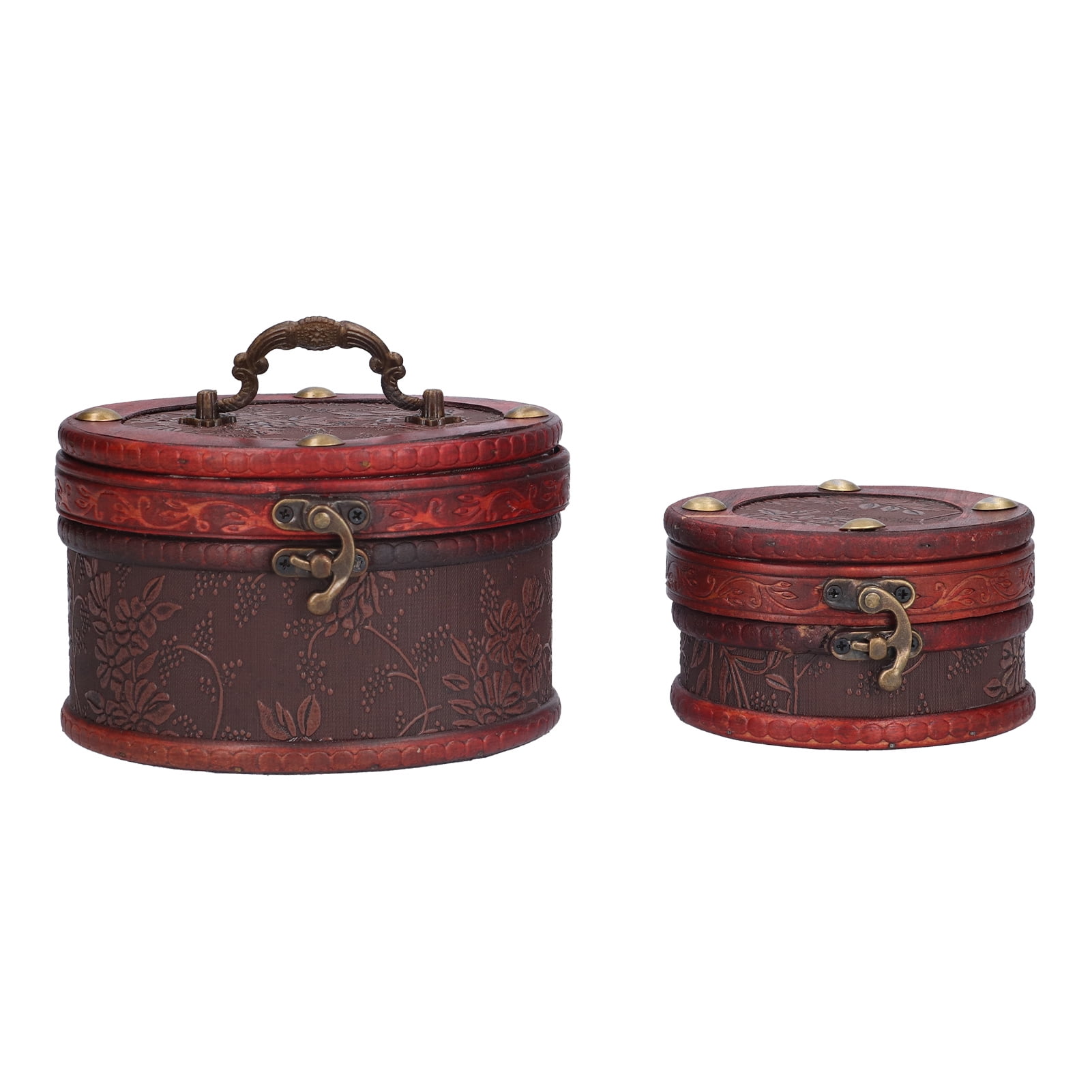 Vintage Cylindrical Wooden Treasure Chest, Portable Decorative Box For ...
