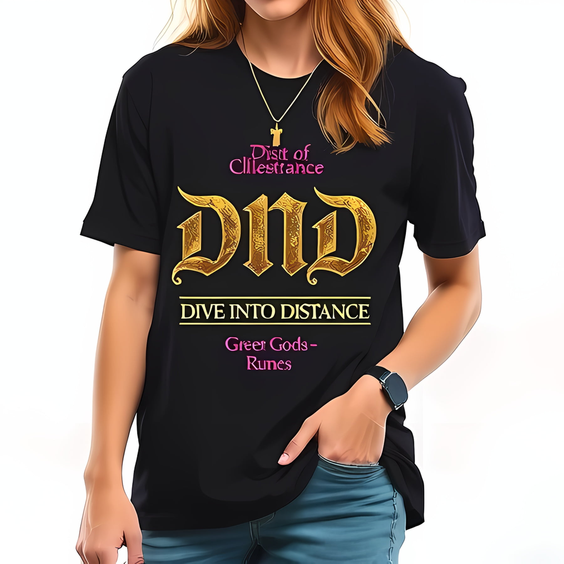 Vintage DND Graphic T-Shirt - Dive into Distance Gods Runes Hot Pink ...