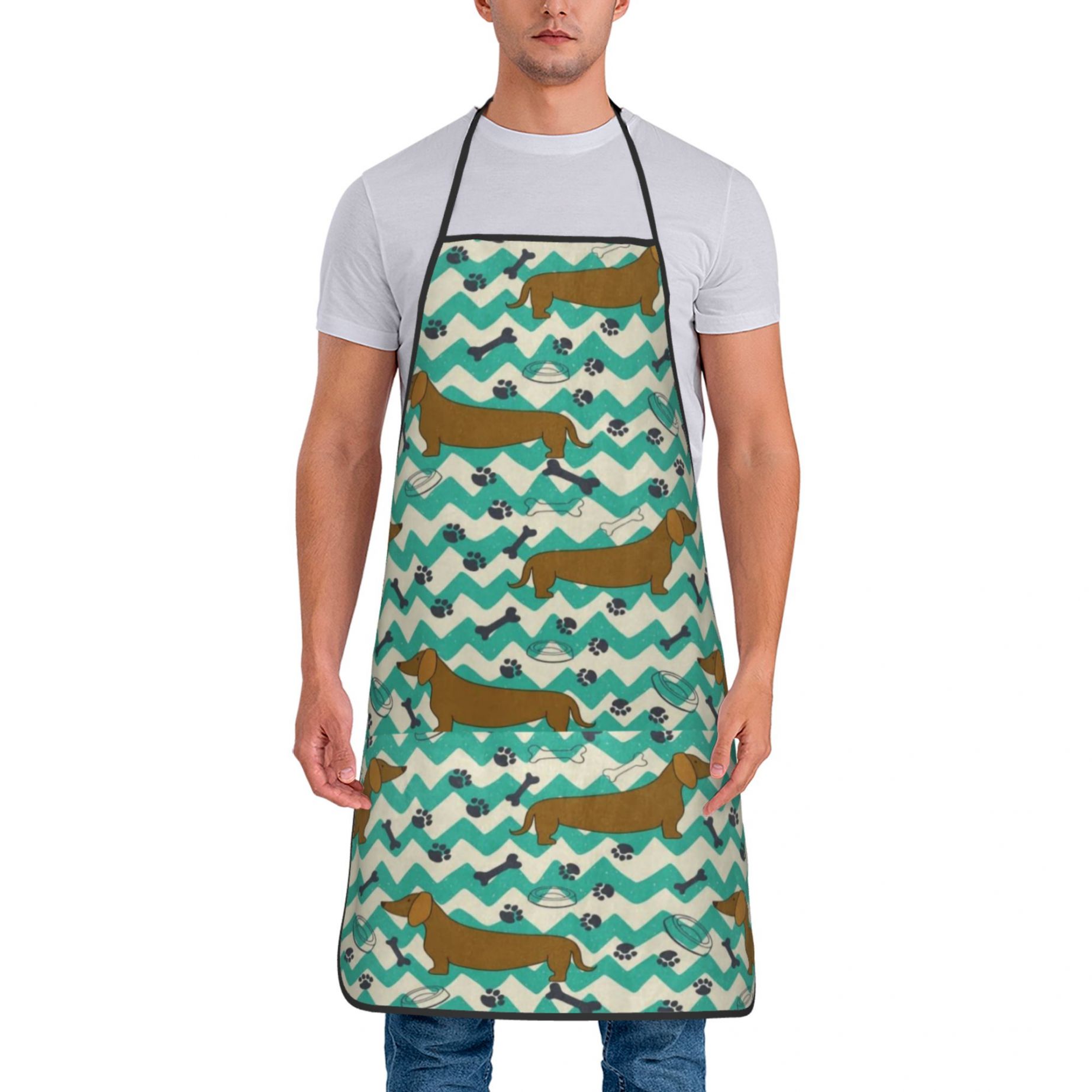 Vintage Dachshund Dog Paw Print Aprons for Women Men Waterproof Apron ...