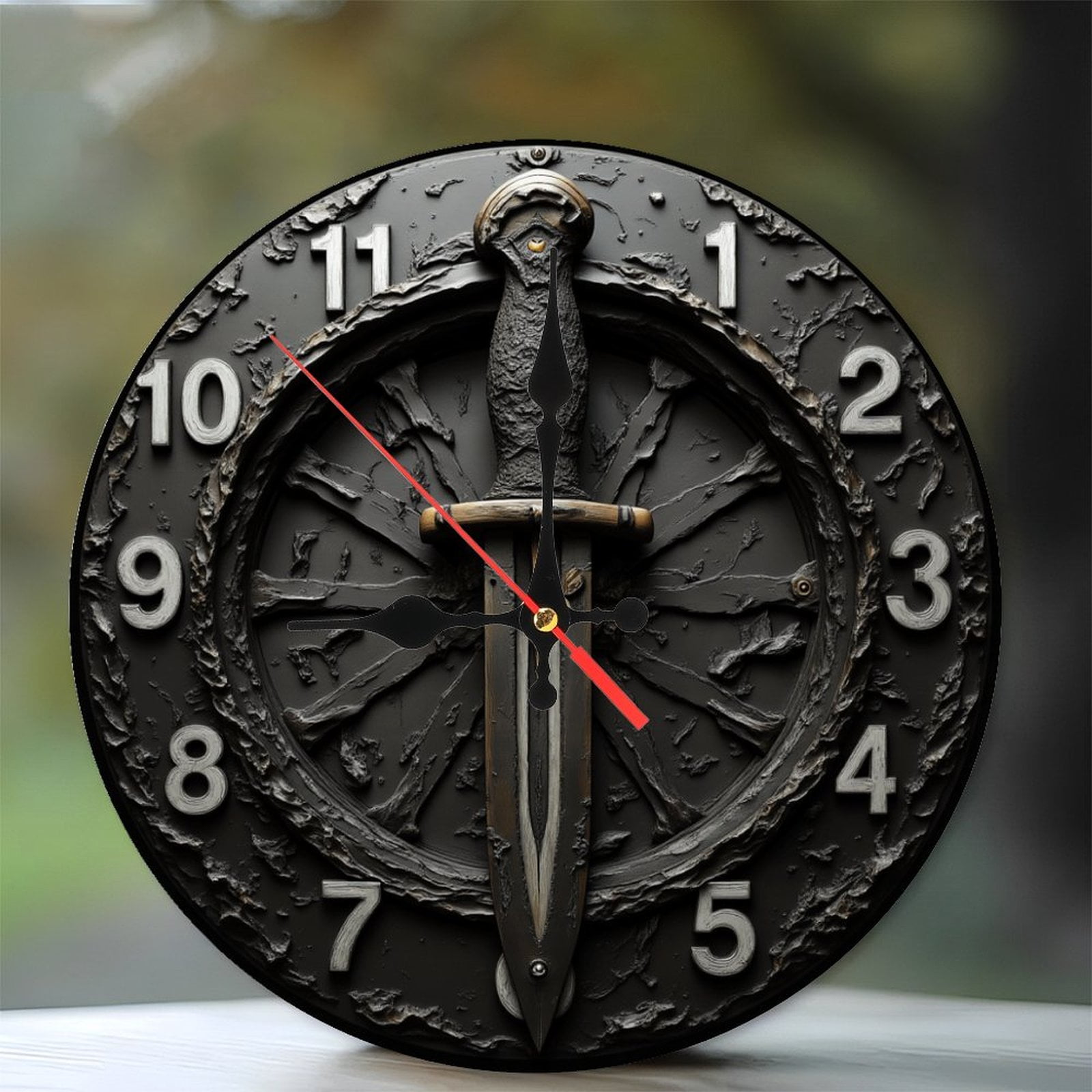 Vintage Dagger Wall Clock Gothic Style Home Decor 10-Inch Silent Wooden ...