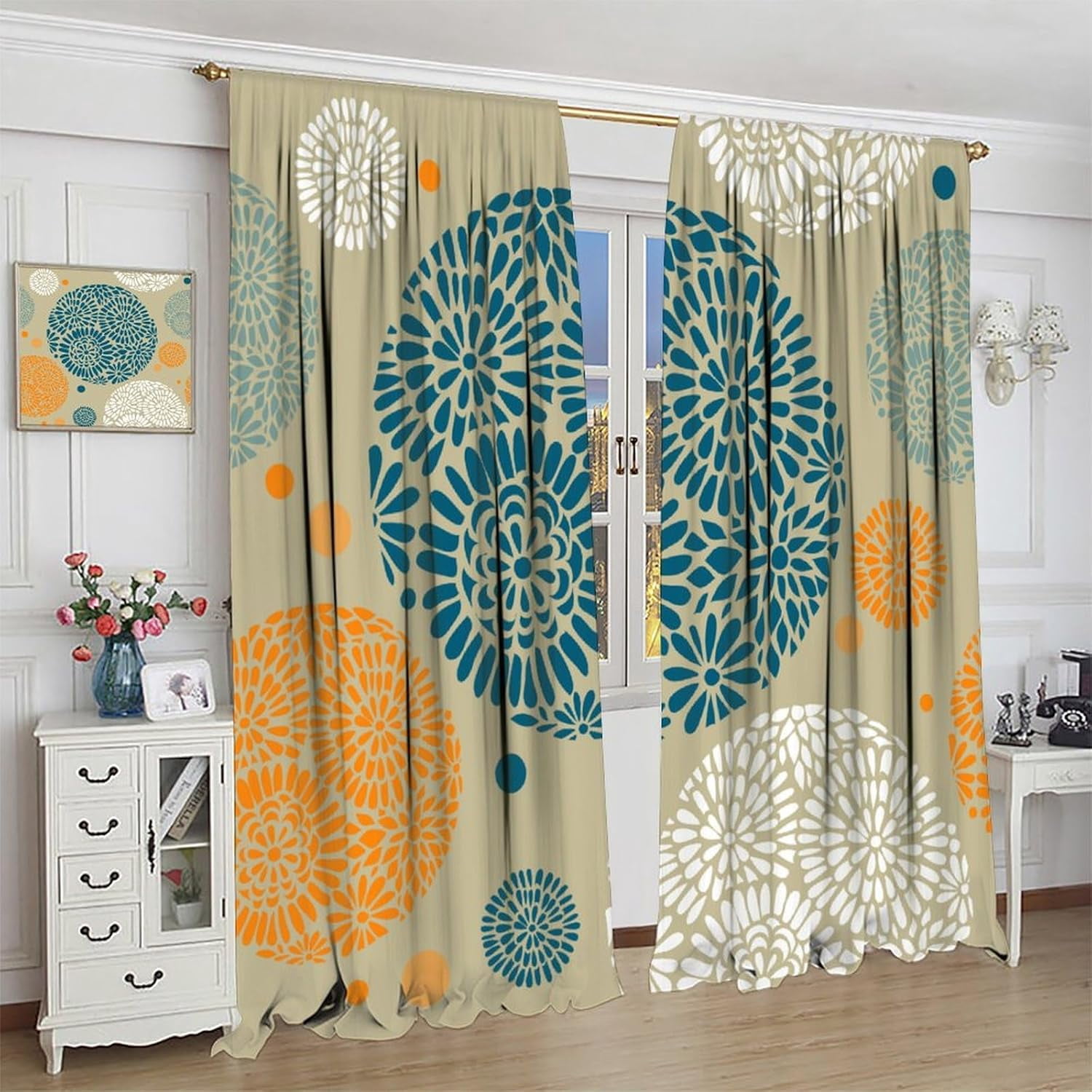 Vintage Dahlia Curtains,Retro Floral Medieval Style Window Treatments ...