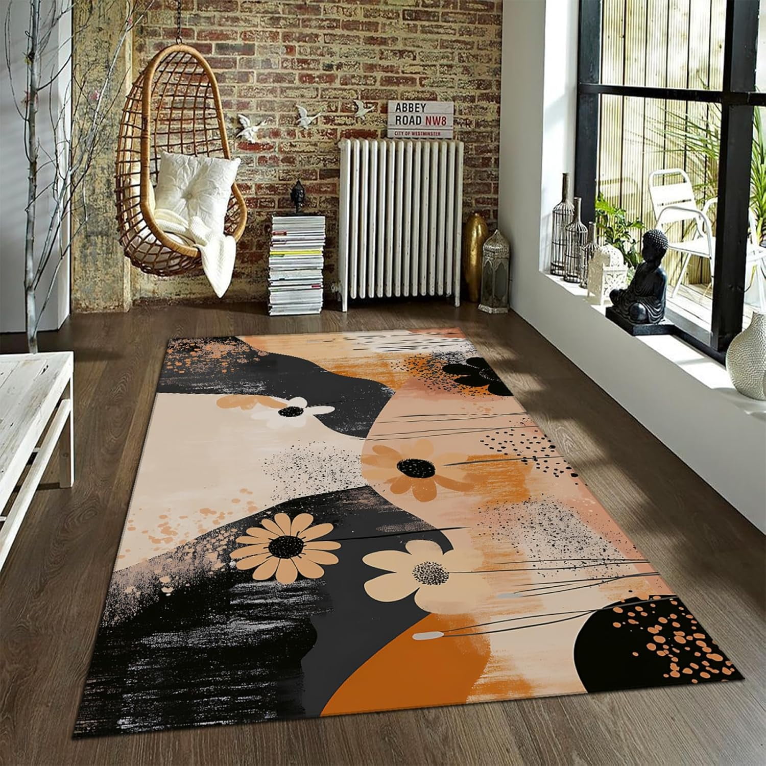 Vintage Daisy Area Rug Rustic Farmhouse Floral Plants Indoor Rugs ...