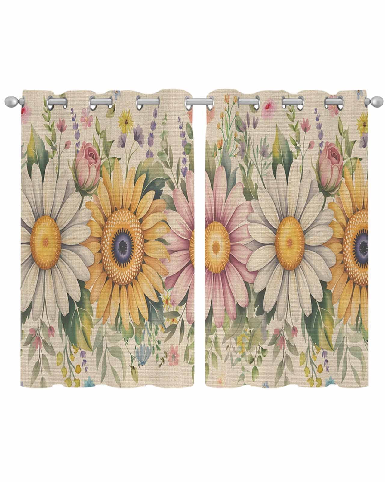 Vintage Daisy Floral Sheer Curtains 39 Inch Length 2 Panels Set for ...