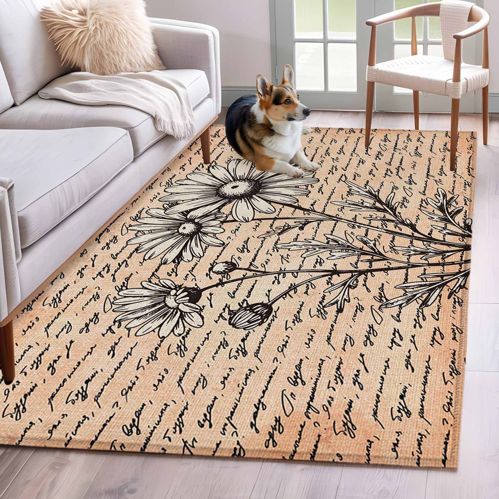 Vintage Daisy Flower Area Rug 3x5 Washable Rug Non Slip Farmhouse ...