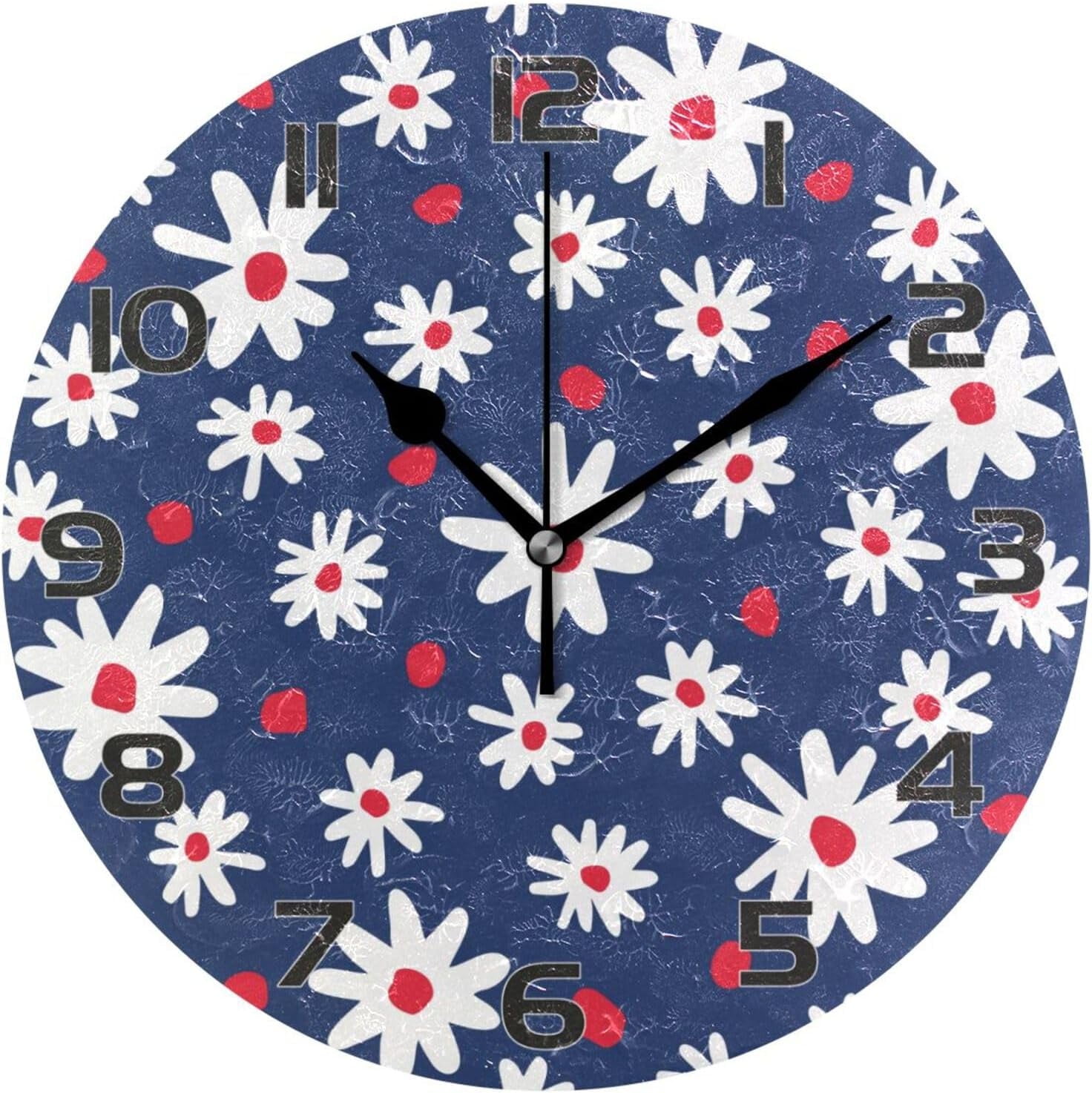 Vintage Daisy Round Wall Clock, 9.84 inch Silent Wall Clock for Bedroom ...