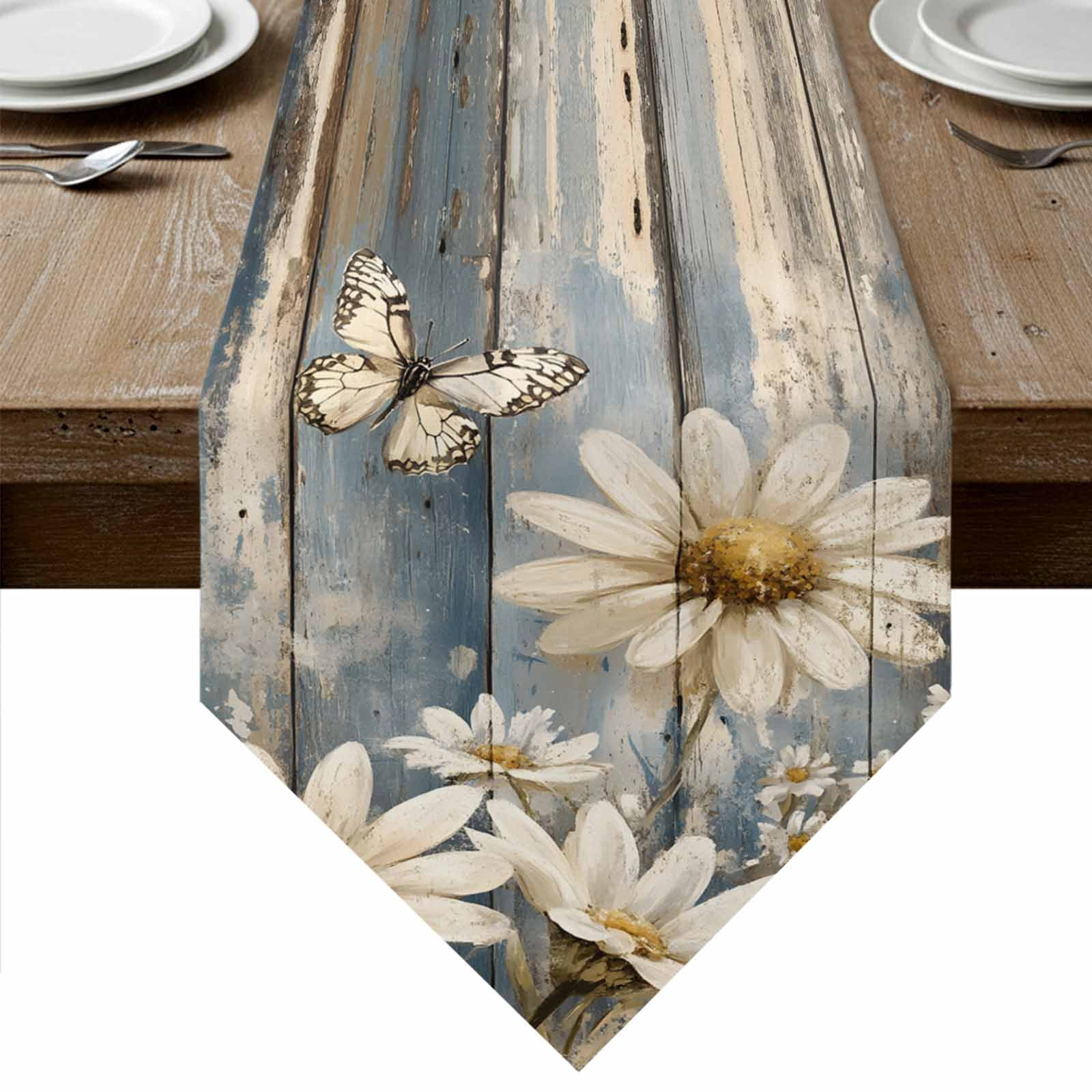 Vintage Daisy Table Runner Linen Burlap Table Runner 48 Inches Long ...