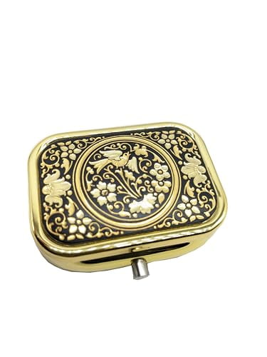 Vintage Damascene Spanish Rectangular Pill Box for Purse Pocket Pill ...